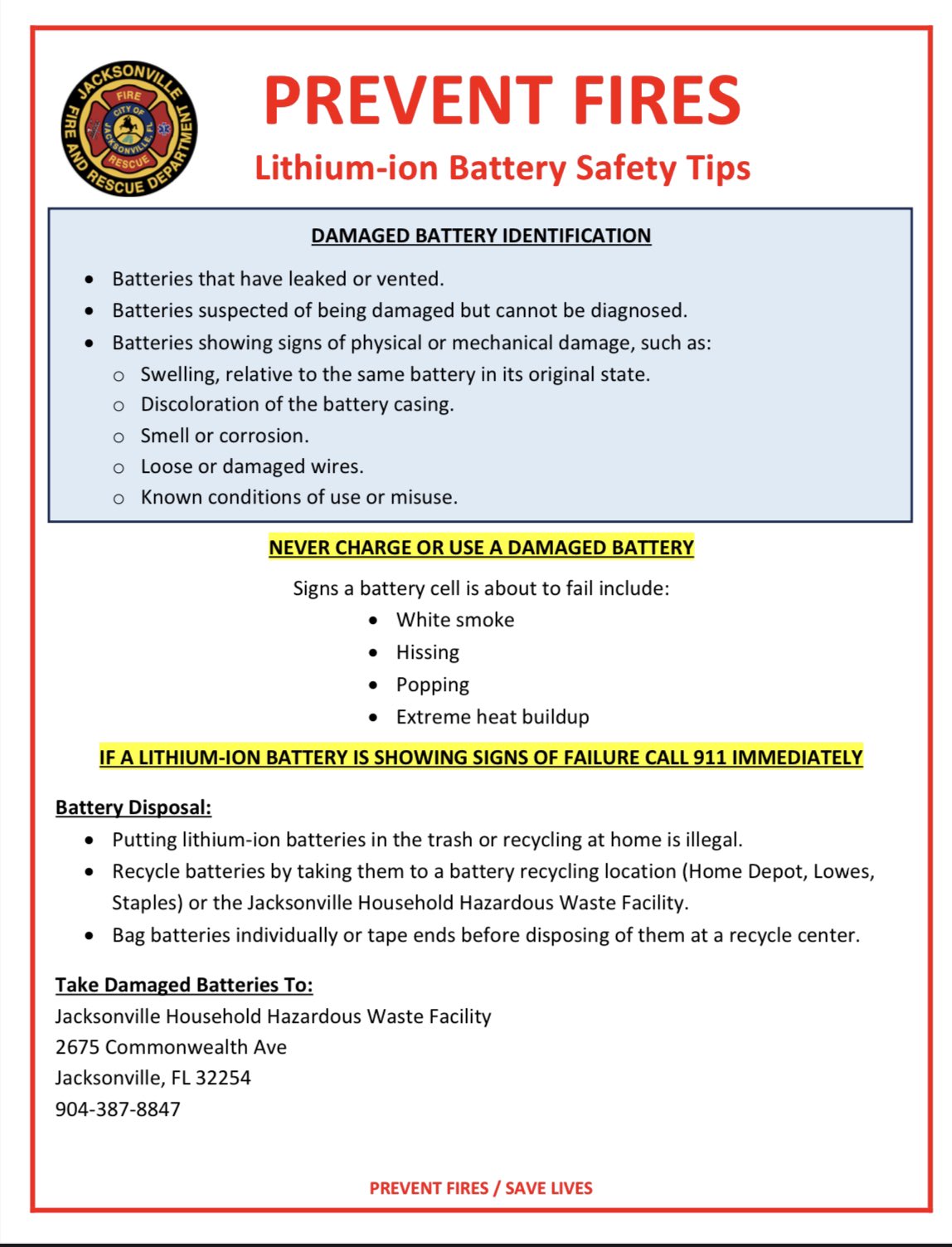 JFRD provides lithium-ion battery safety tips | Jax Examiner